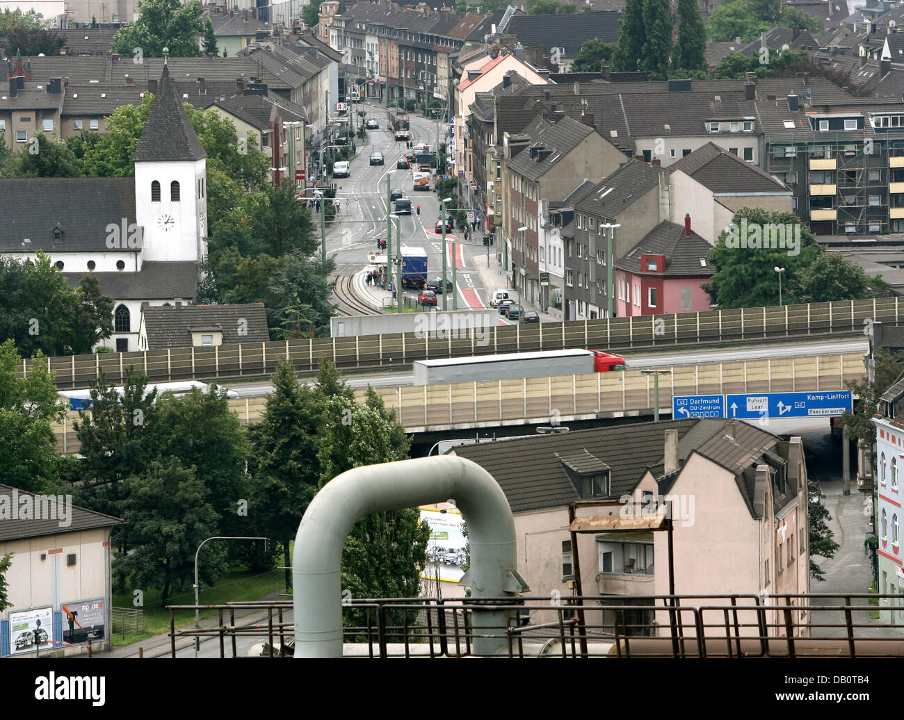 The picture shows tubes of the ThyssenKrupp steelworks in front of an ...