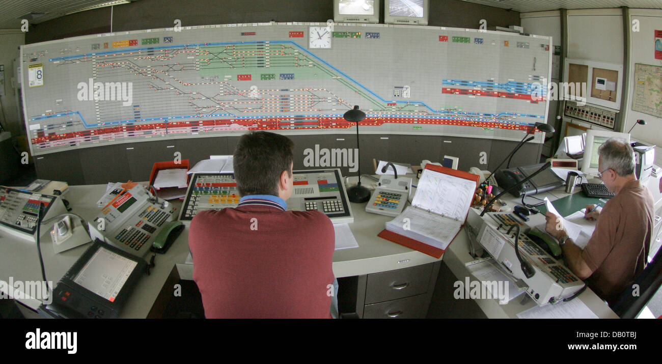Deutsche Bahn employees are pictured at the control centre of the ...