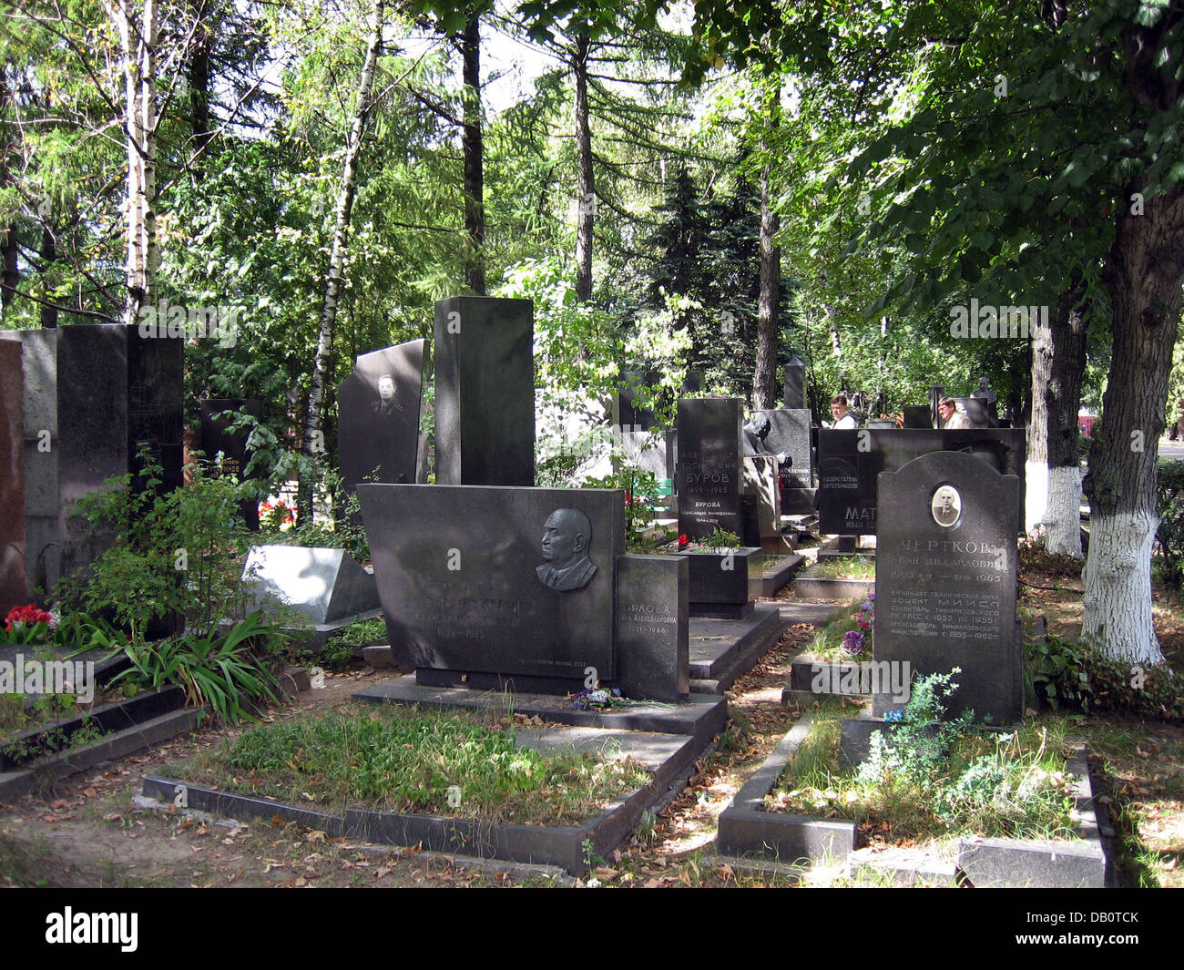 The picture shows graves on the Novodevichy Cemetery in Moscow, Russia ...