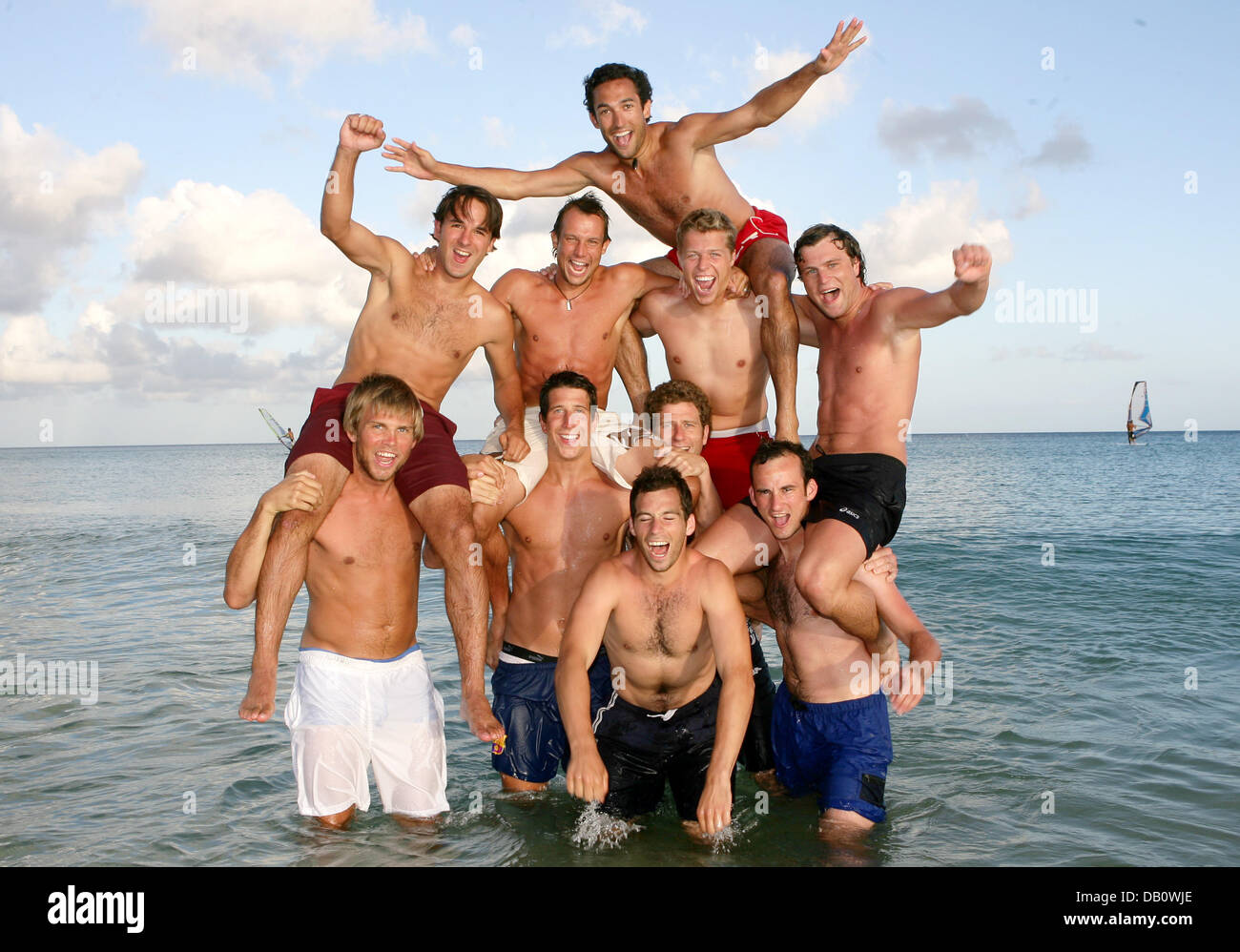 The German hockey team poses in the sand at Esquinzo Playa beach of ...