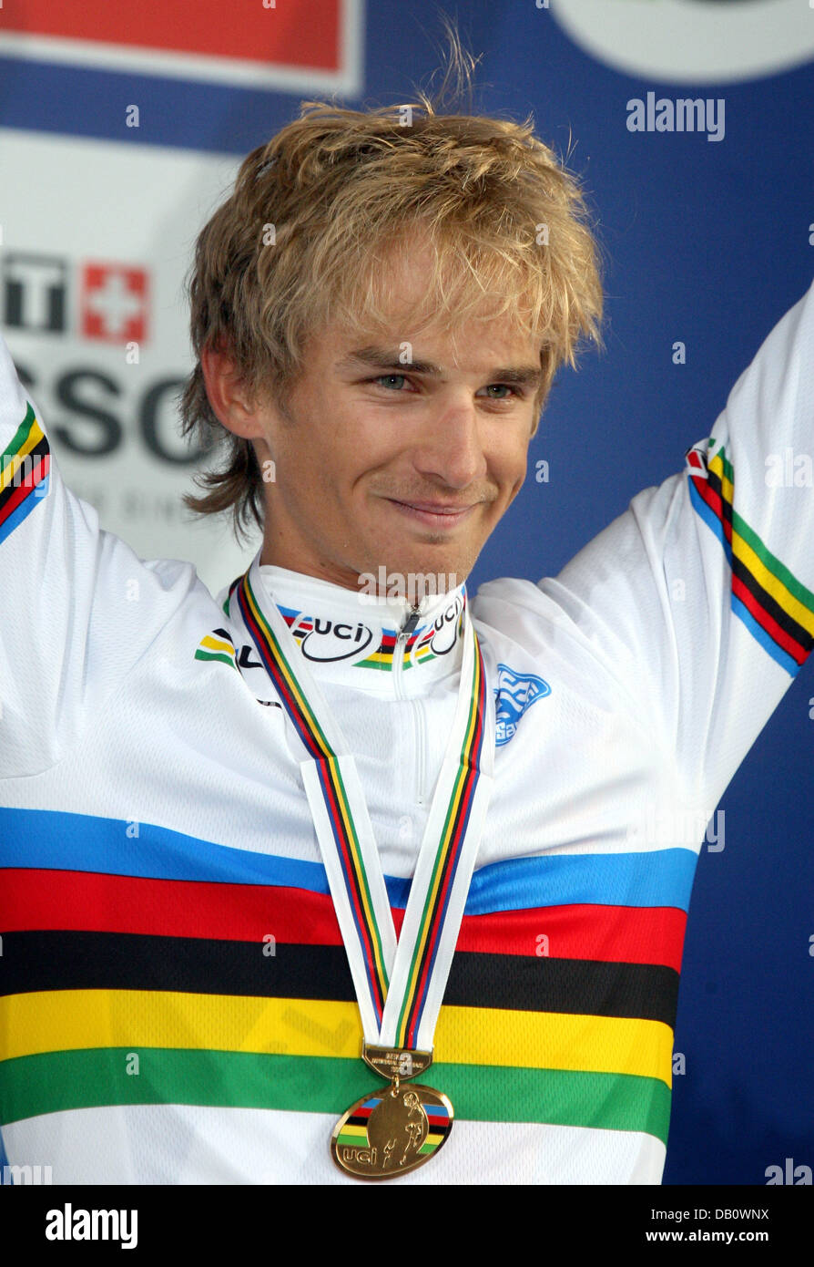 Peter Velits of Slovakia poses with his gold medal won in the Men Under ...