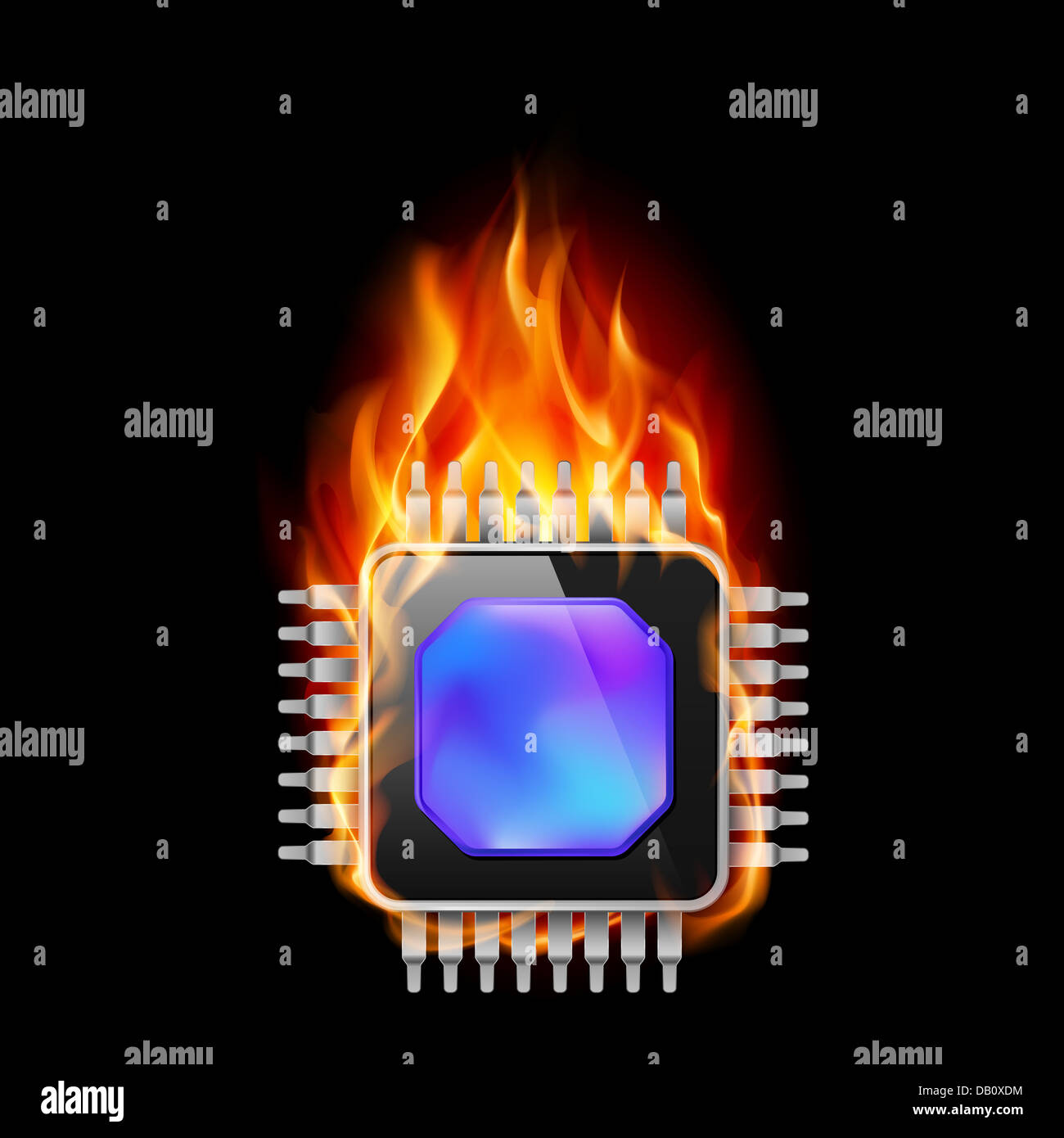 Burning Processor. Illustration on black background Stock Photo - Alamy