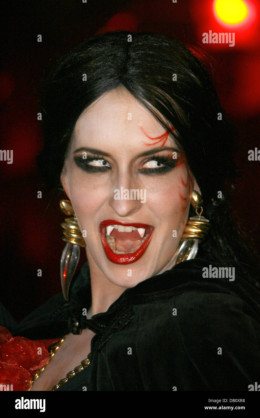 Singer Sarah Connor is pictured in a gory costume at the adventure park ...