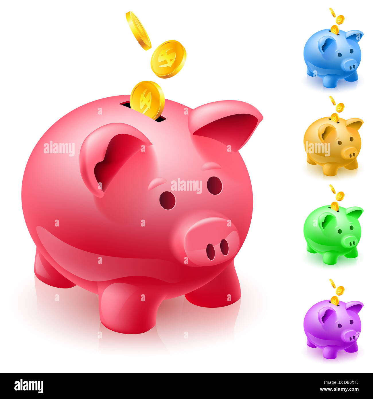 Five colorful piggy banks. Illustration of designer on white background ...