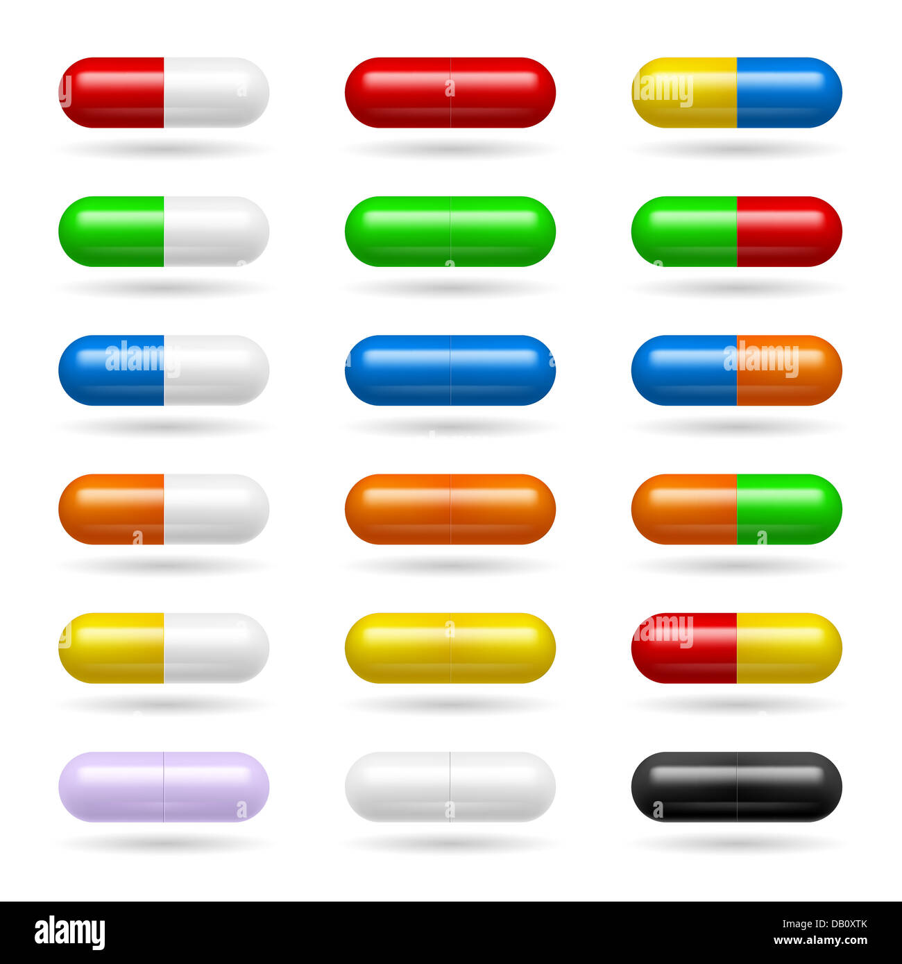 Different medical tablets isolated on white for design Stock Photo - Alamy