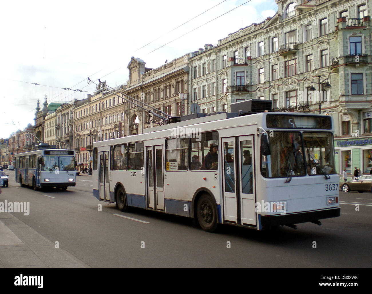 The picture shows a trolley bus on the Nevsky Prospekt in Saint ...
