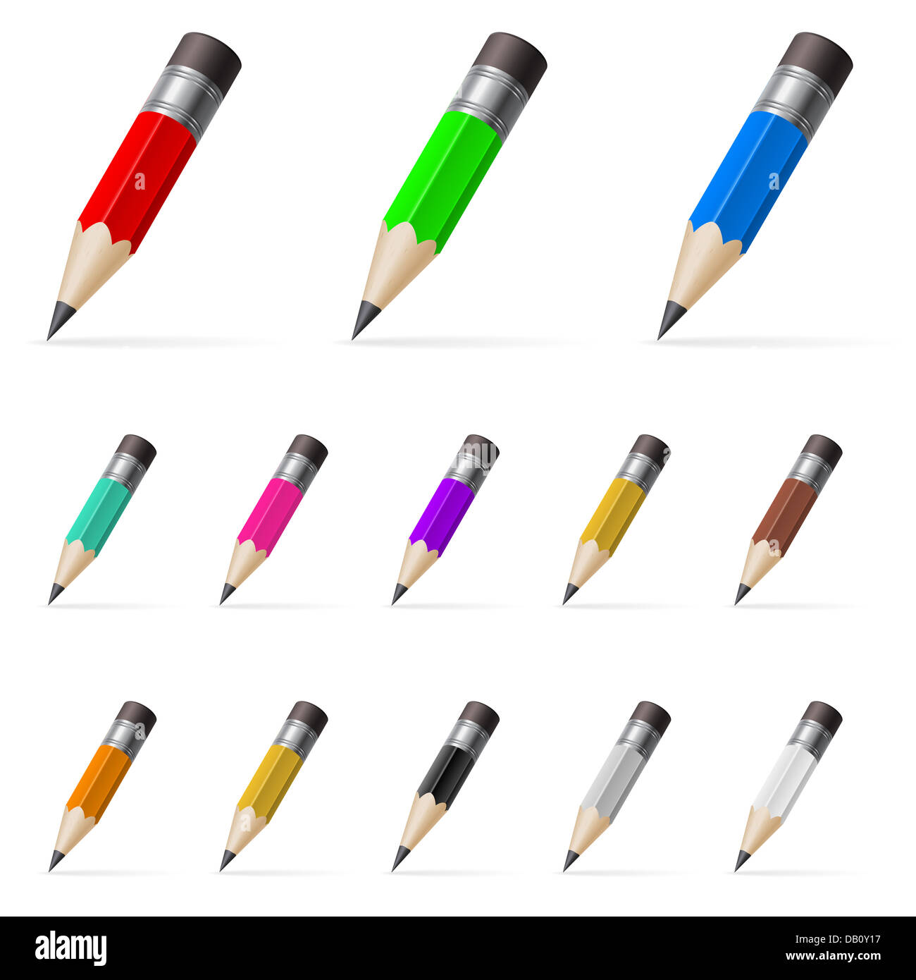 Rows of standing small color pencils isolated on white background Stock ...