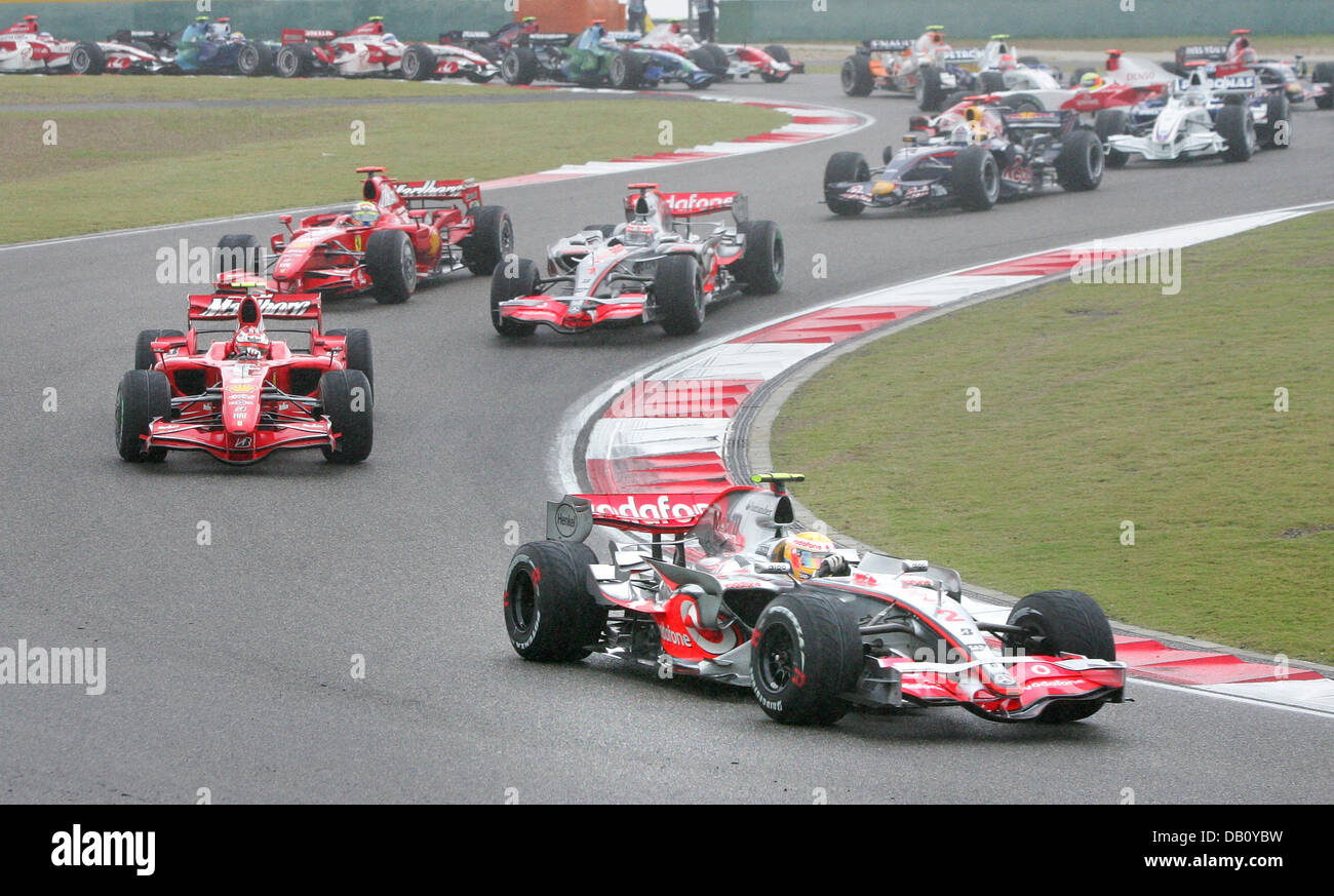 British Formula One pilot Lewis Hamilton of McLaren Mercedes leads the ...
