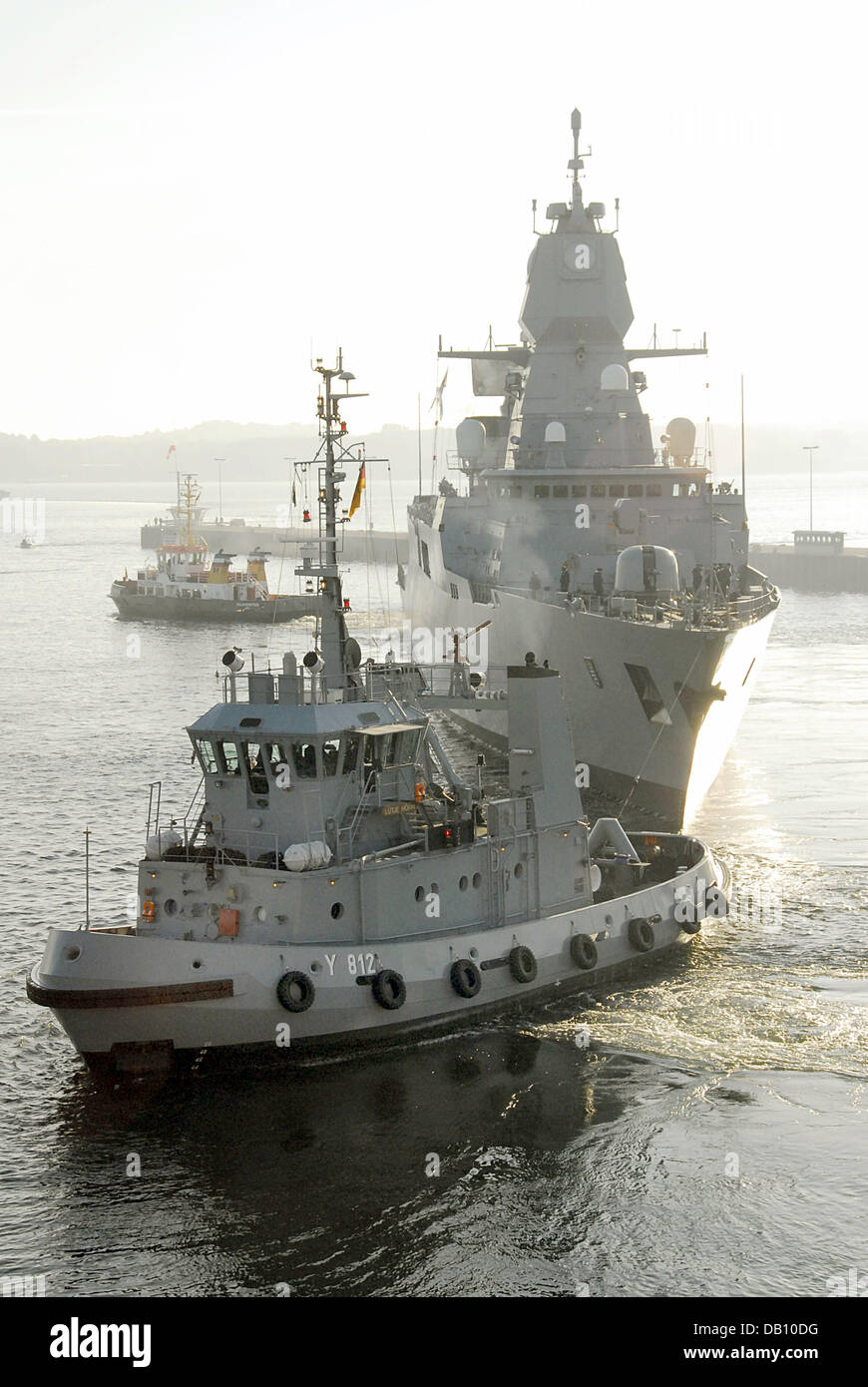 The German frigate 'Hessen' puts to sea from the naval base in Kiel ...