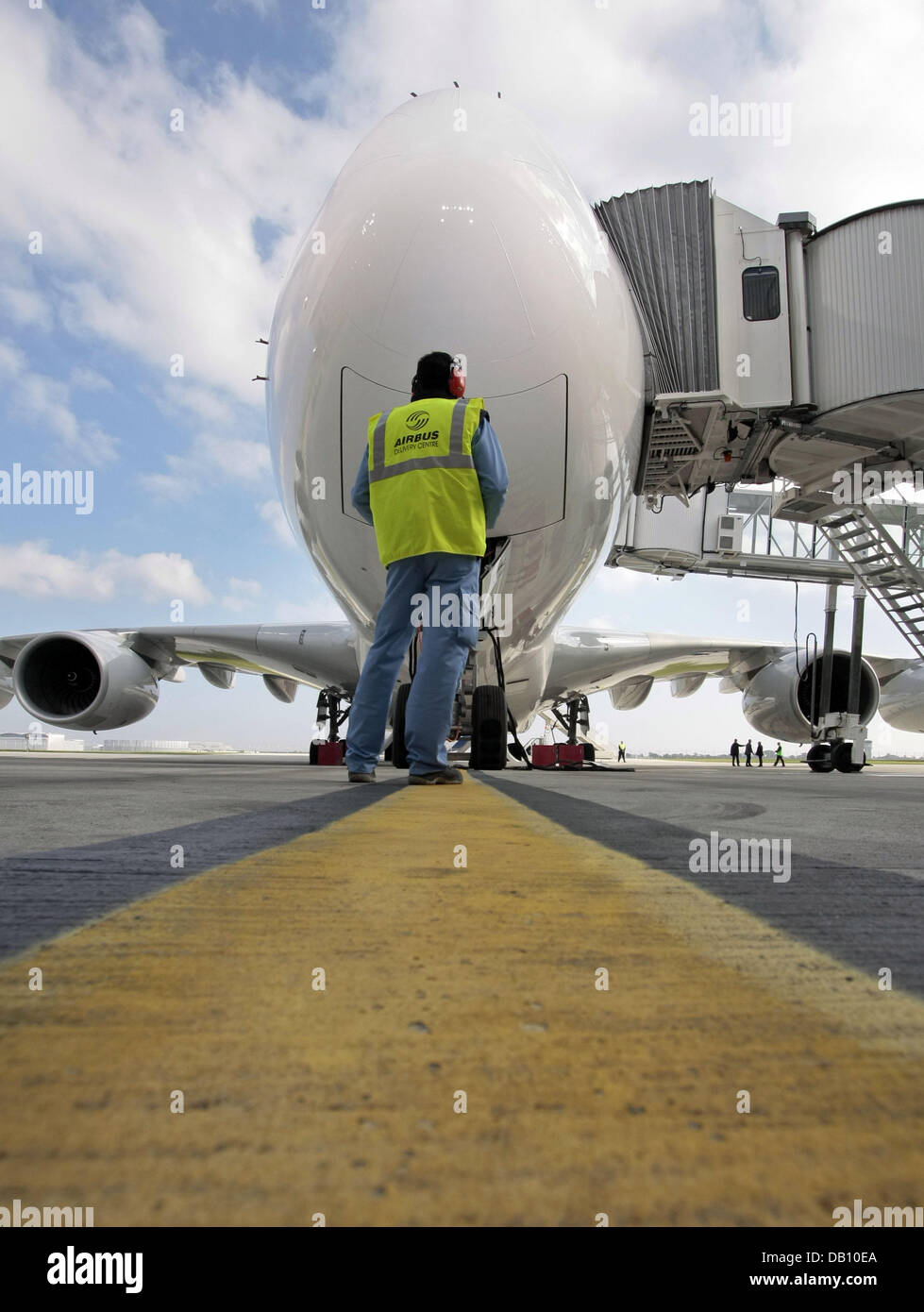The first super airbus A380 is pictured during its handing over on an ...