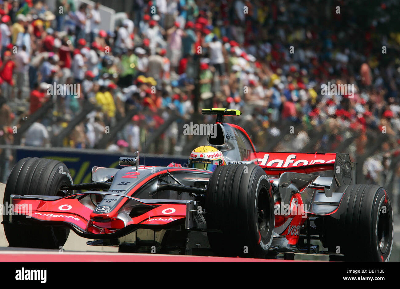 British Formula One rookie Lewis Hamilton of McLaren Mercedes on track ...