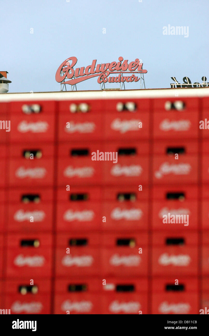 FILE - The picture shows piled-up beer crates of the 'Budweiser Budvar ...