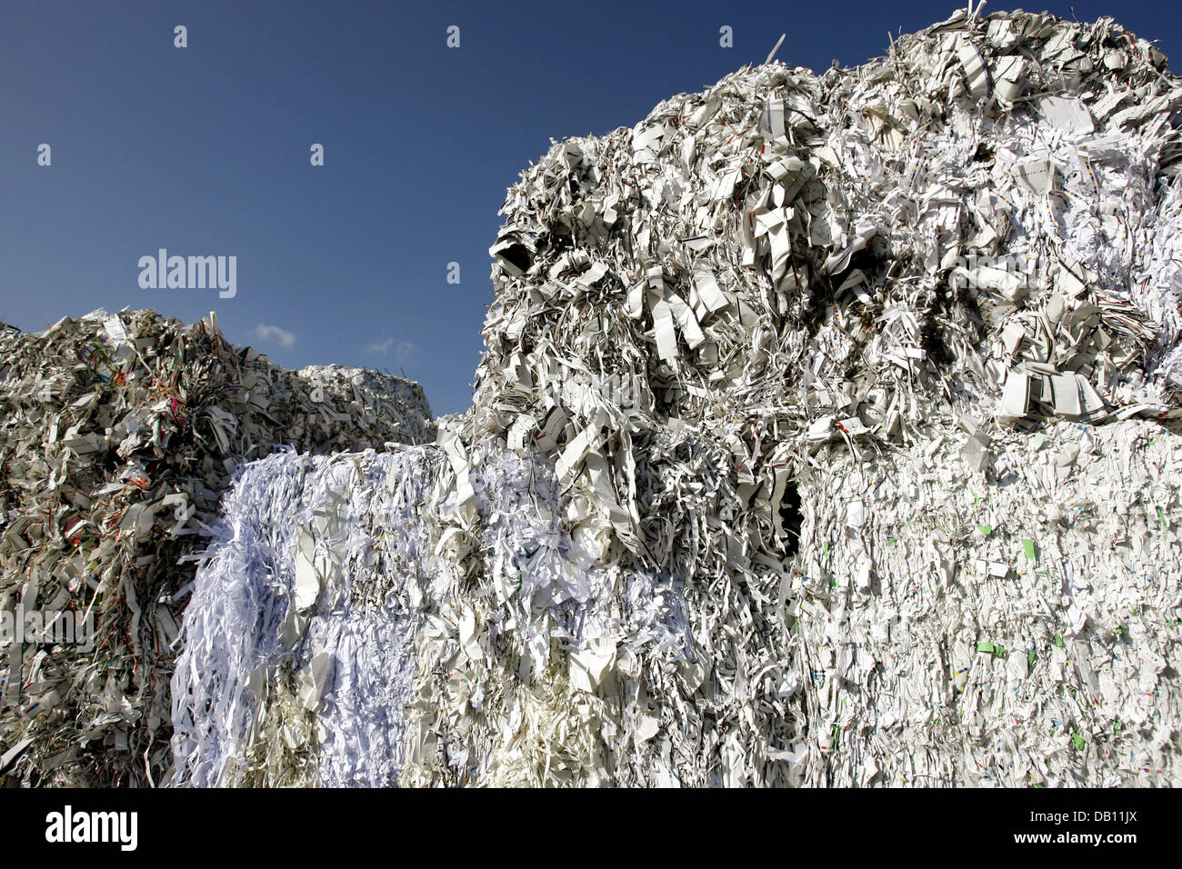 Bales of pressed packaging board are stacked at the premises of a paper ...