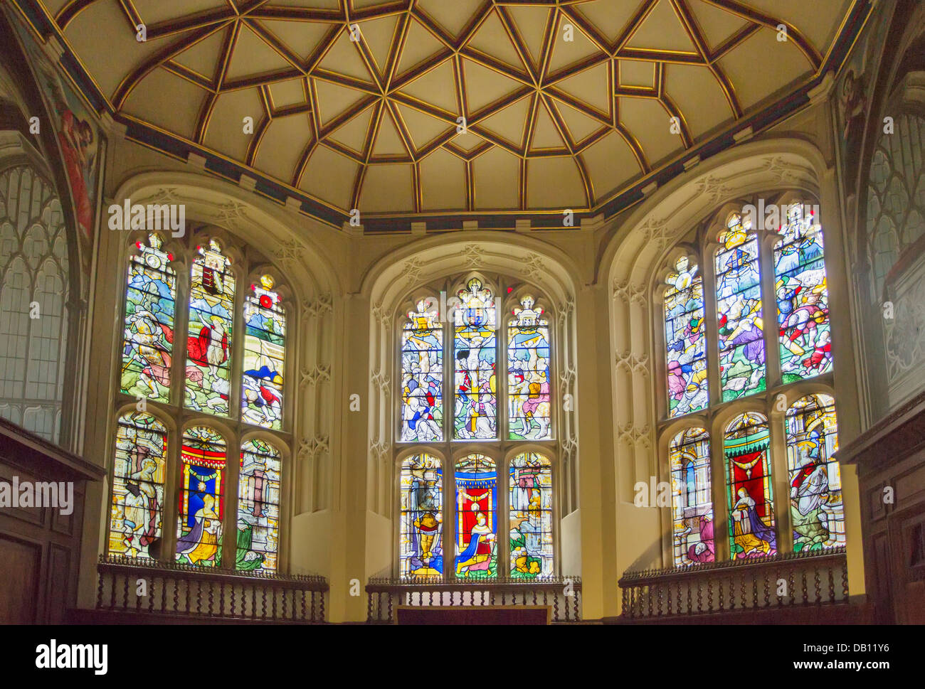 Colourful stained glass windows in the chapel at The Vyne, Basingstoke ...