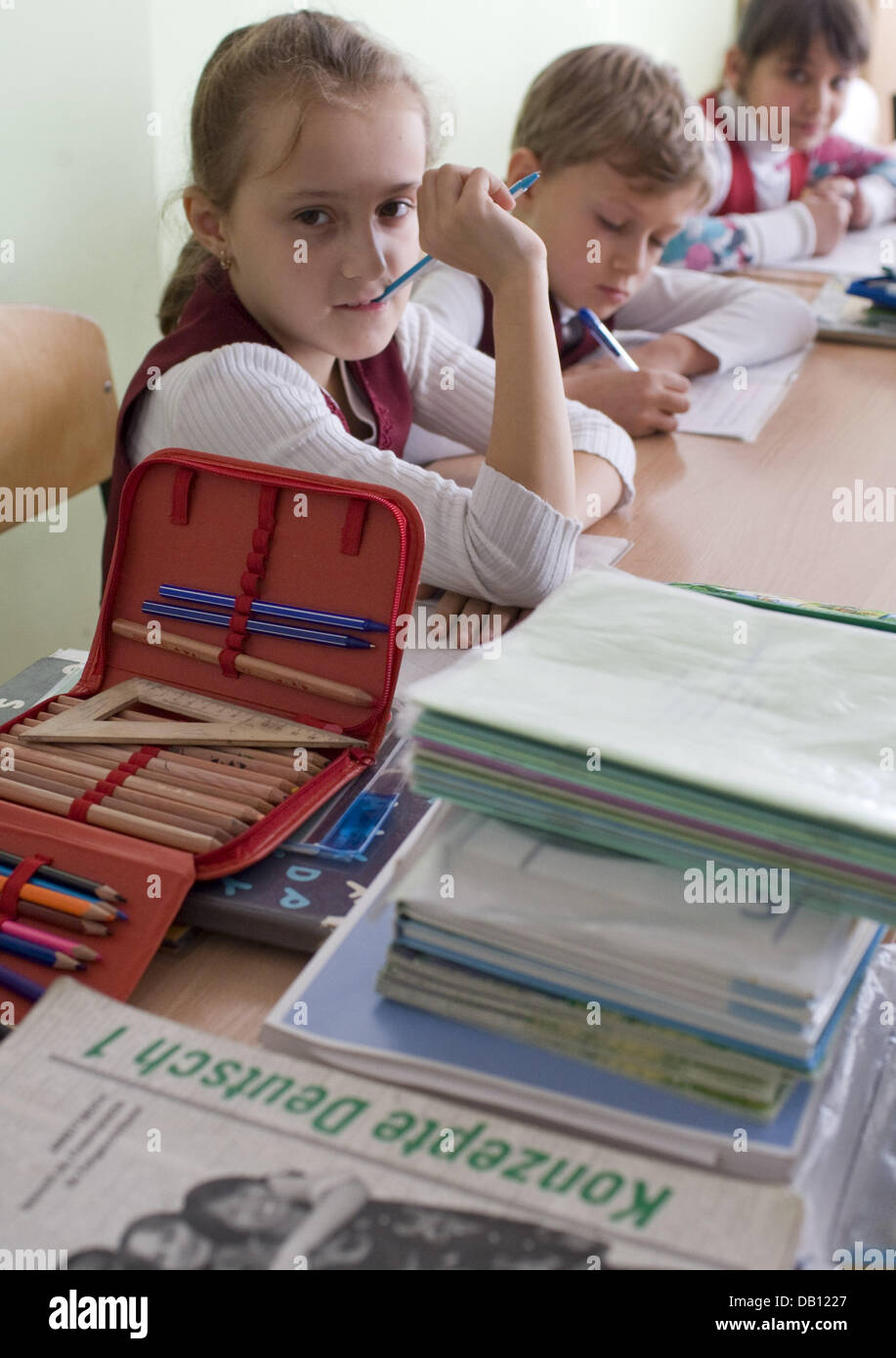Second grade pupils are pictured during German class at a German ...