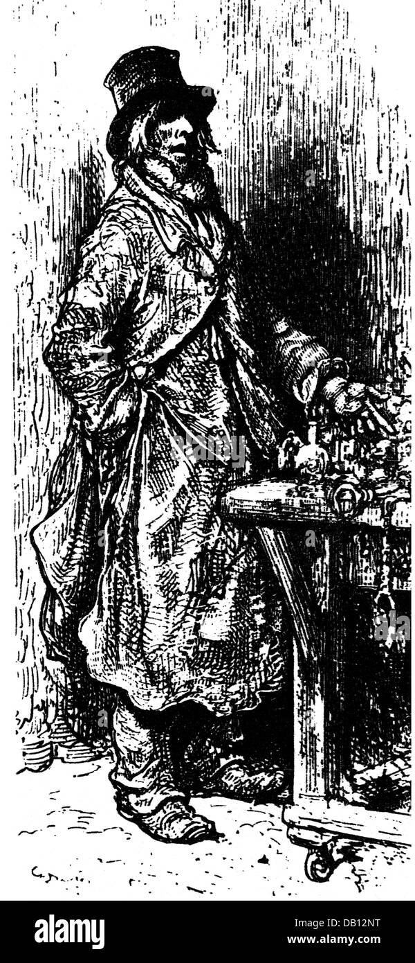 trade, merchants, junk dealer, wood engraving, 19th century, 19th ...