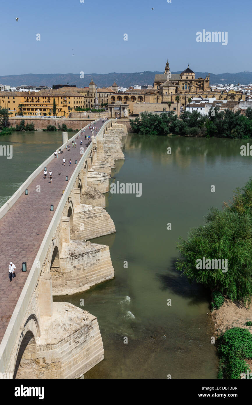 View of the city old of Cordova and the roman bridge from the Calahorra ...