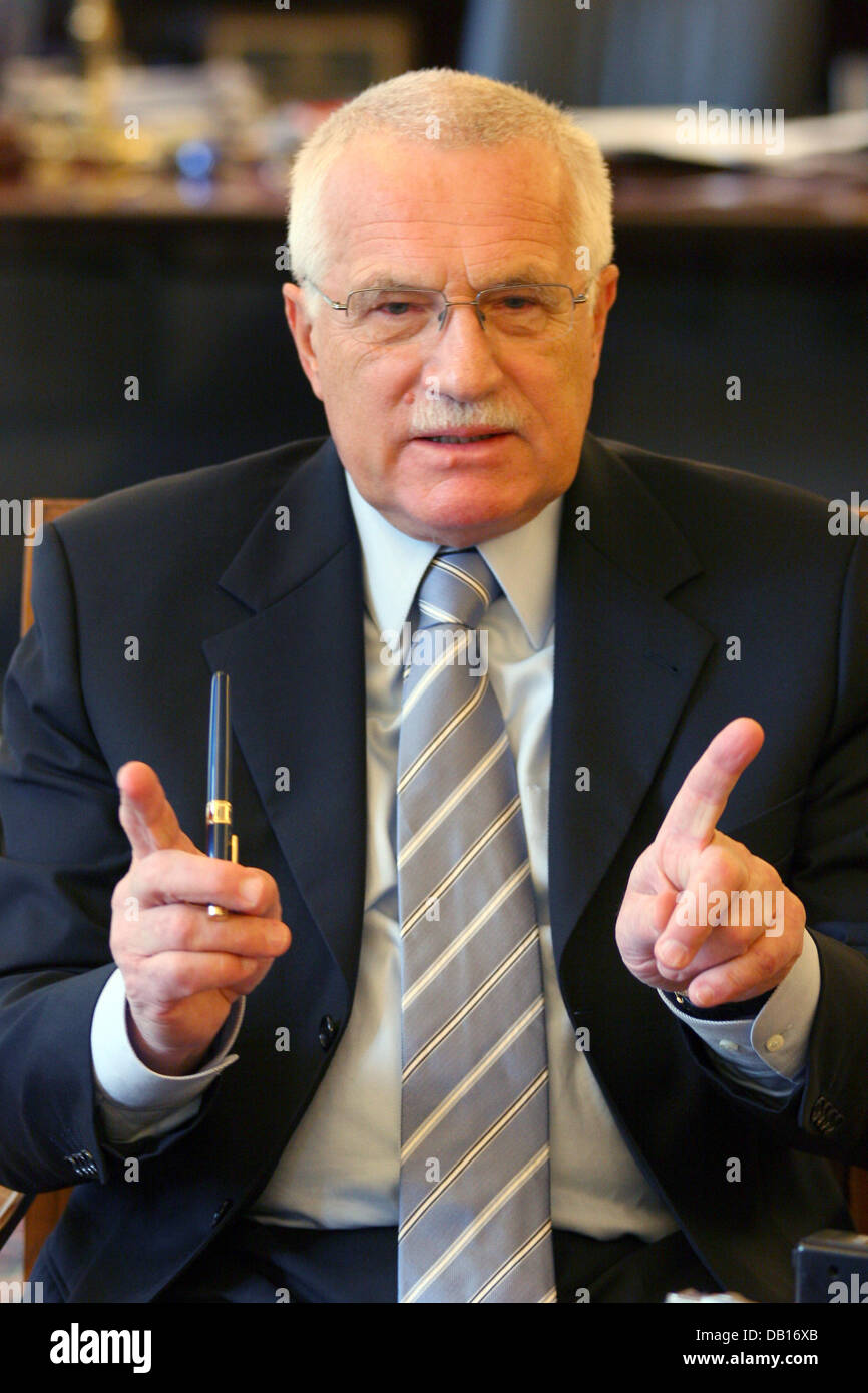 Czech President Vaclav Klaus is pictured during an interview at his ...