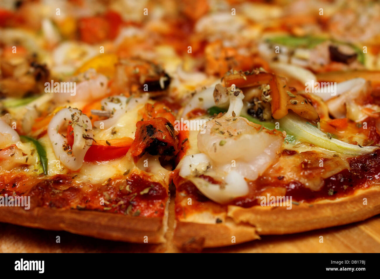 Traditional italian seafood pizza with prawns and mussels Stock Photo ...