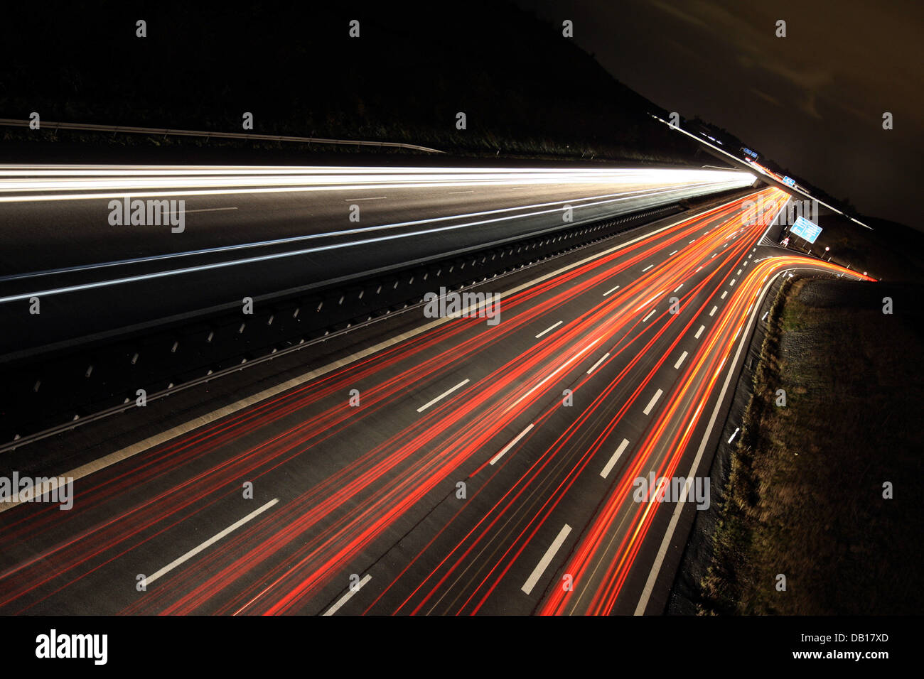 The picture shows a time exposure of German motorway Autobahn 9 at ...