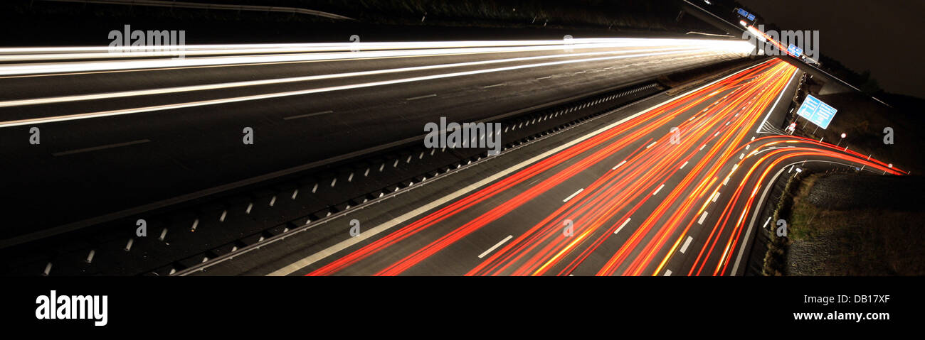 The picture shows a time exposure of German motorway Autobahn 9 at ...