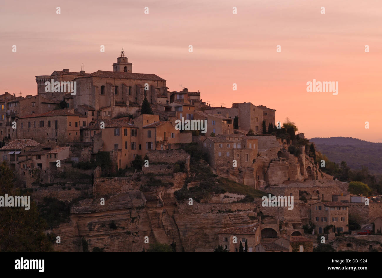 The picture shows the sunset on the village Gordes, France, 2006. Photo ...