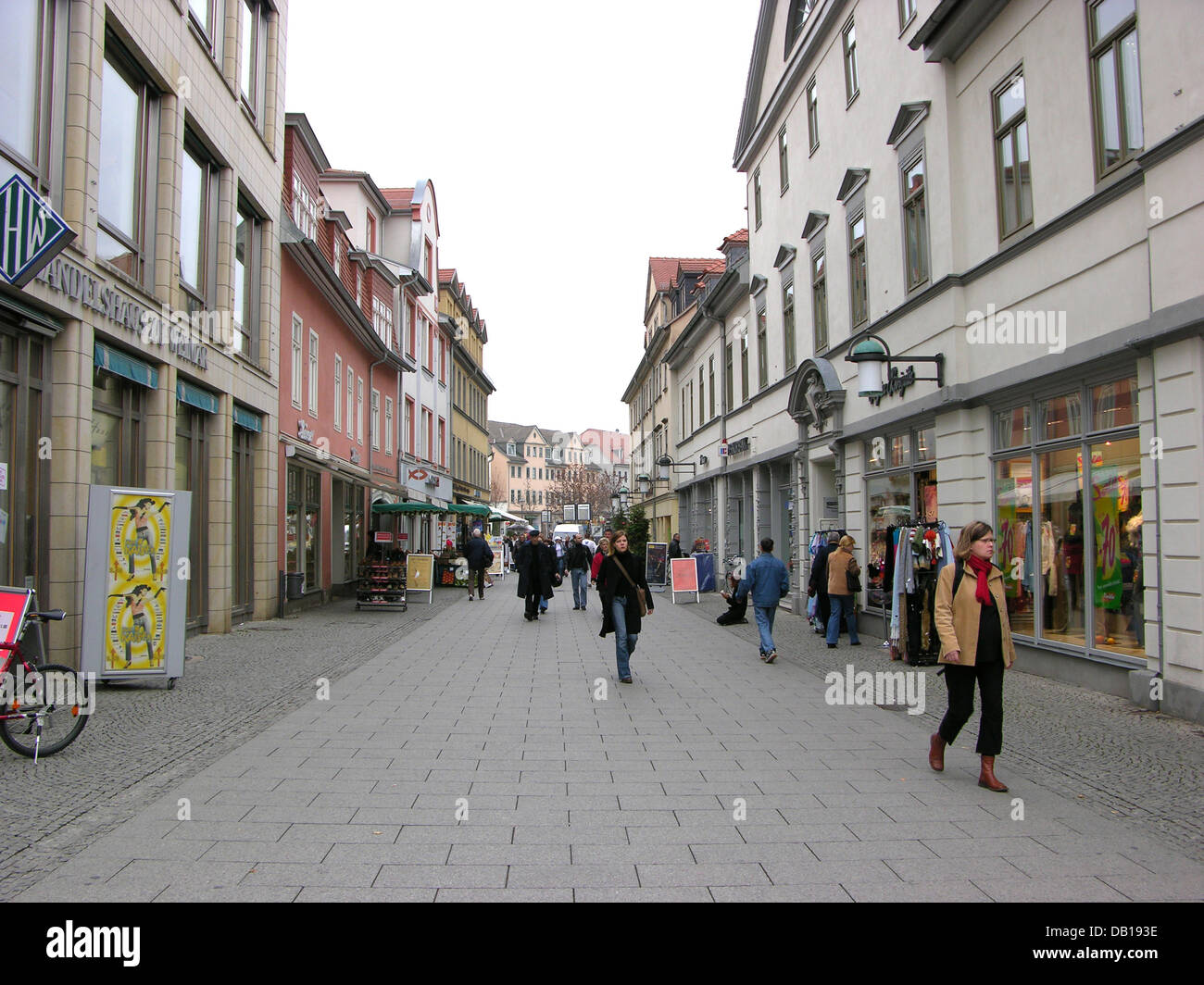 The picture shows a shopping street in Weimar, Germany, 2005. Photo ...