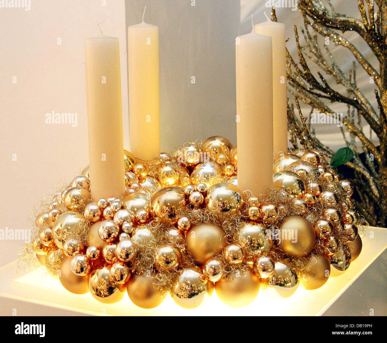 A festively decorated Advent wreath on display at the show room of ...
