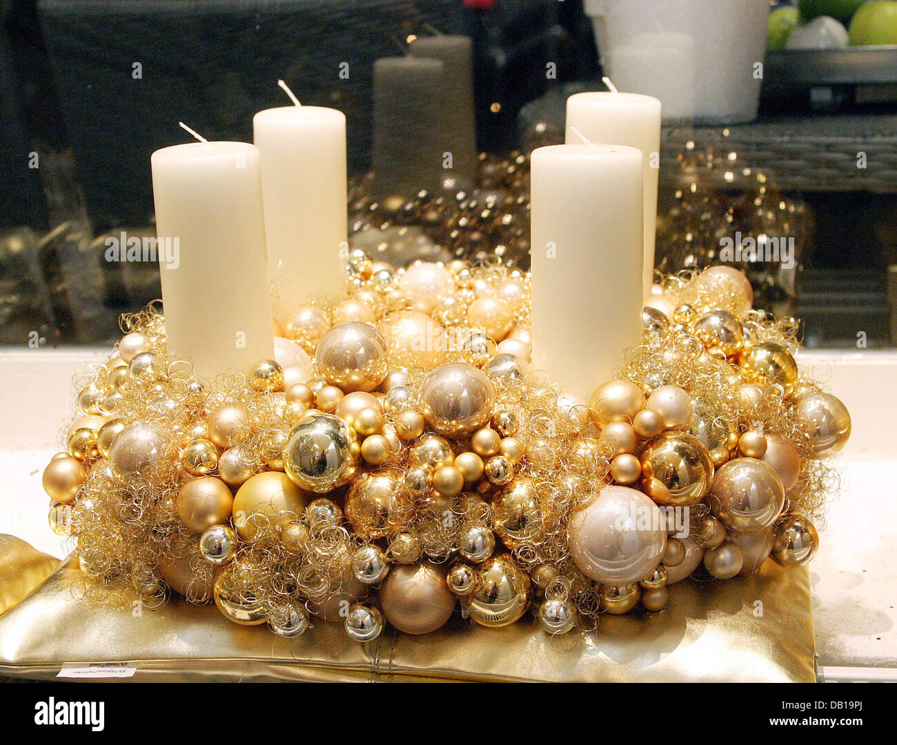 A festively decorated Advent wreath on display at the show room of ...