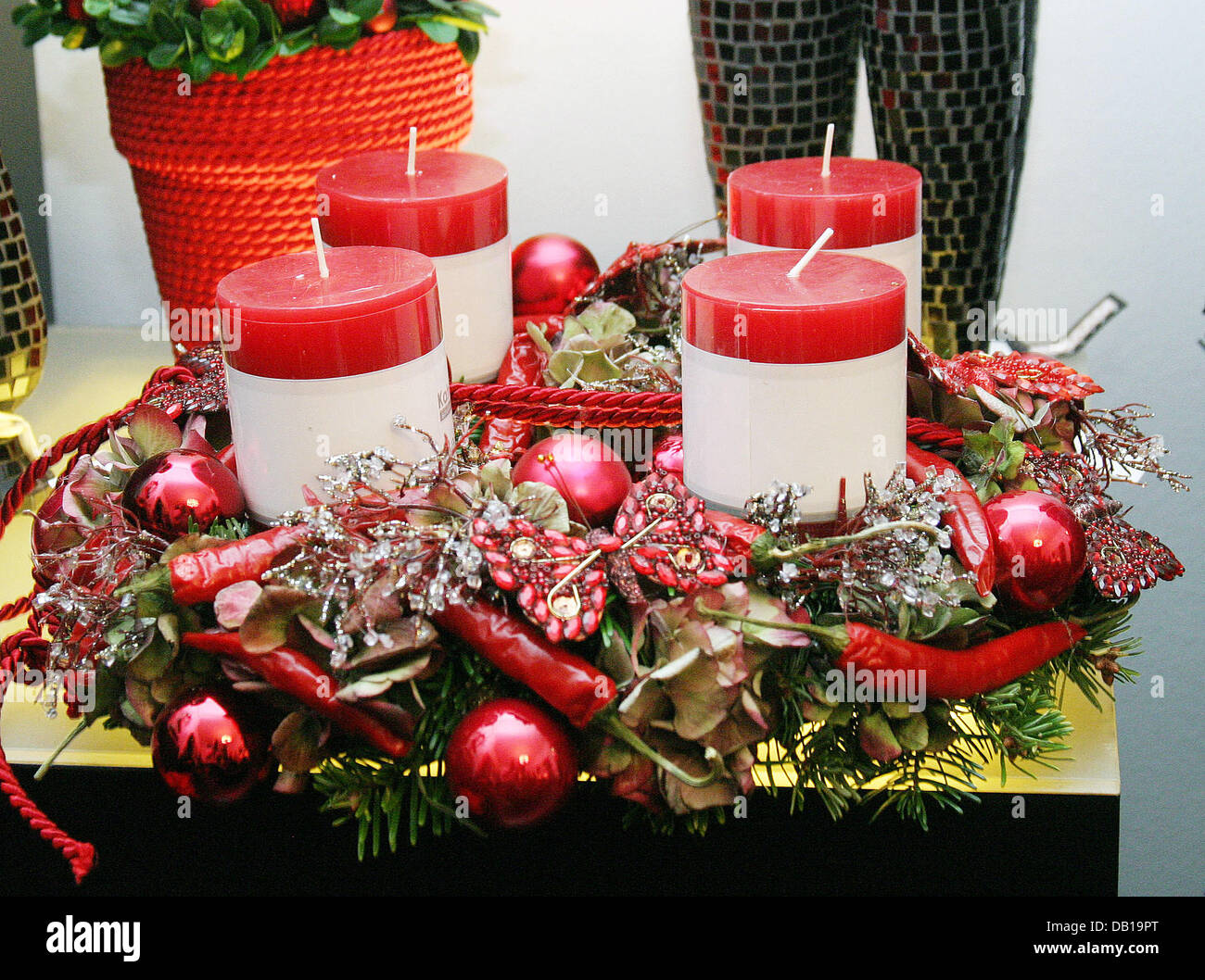 A festively decorated Advent wreath on display at the show room of ...