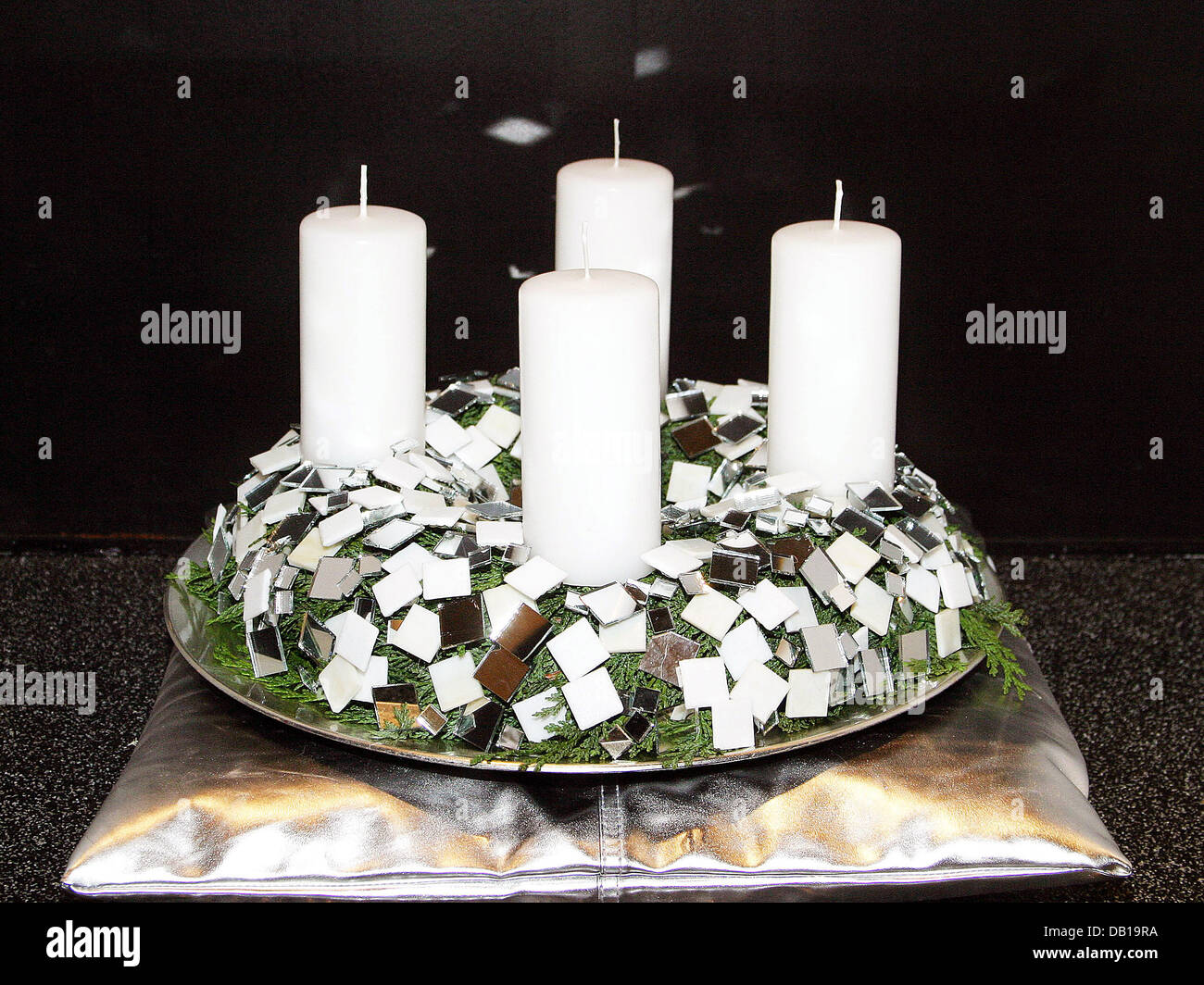 A festively decorated Advent wreath on display at the show room of ...
