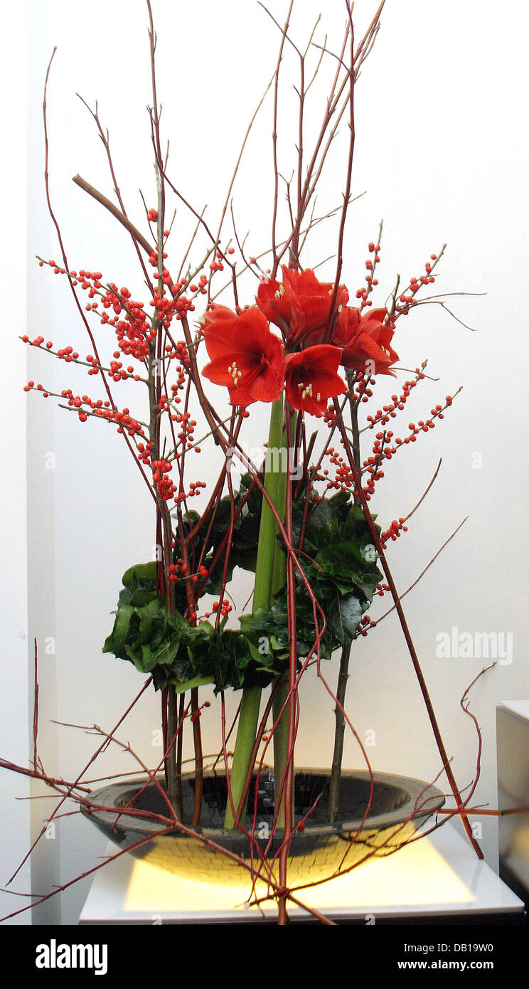A festive flower arrangement with an Amaryllis is pictured at the show ...