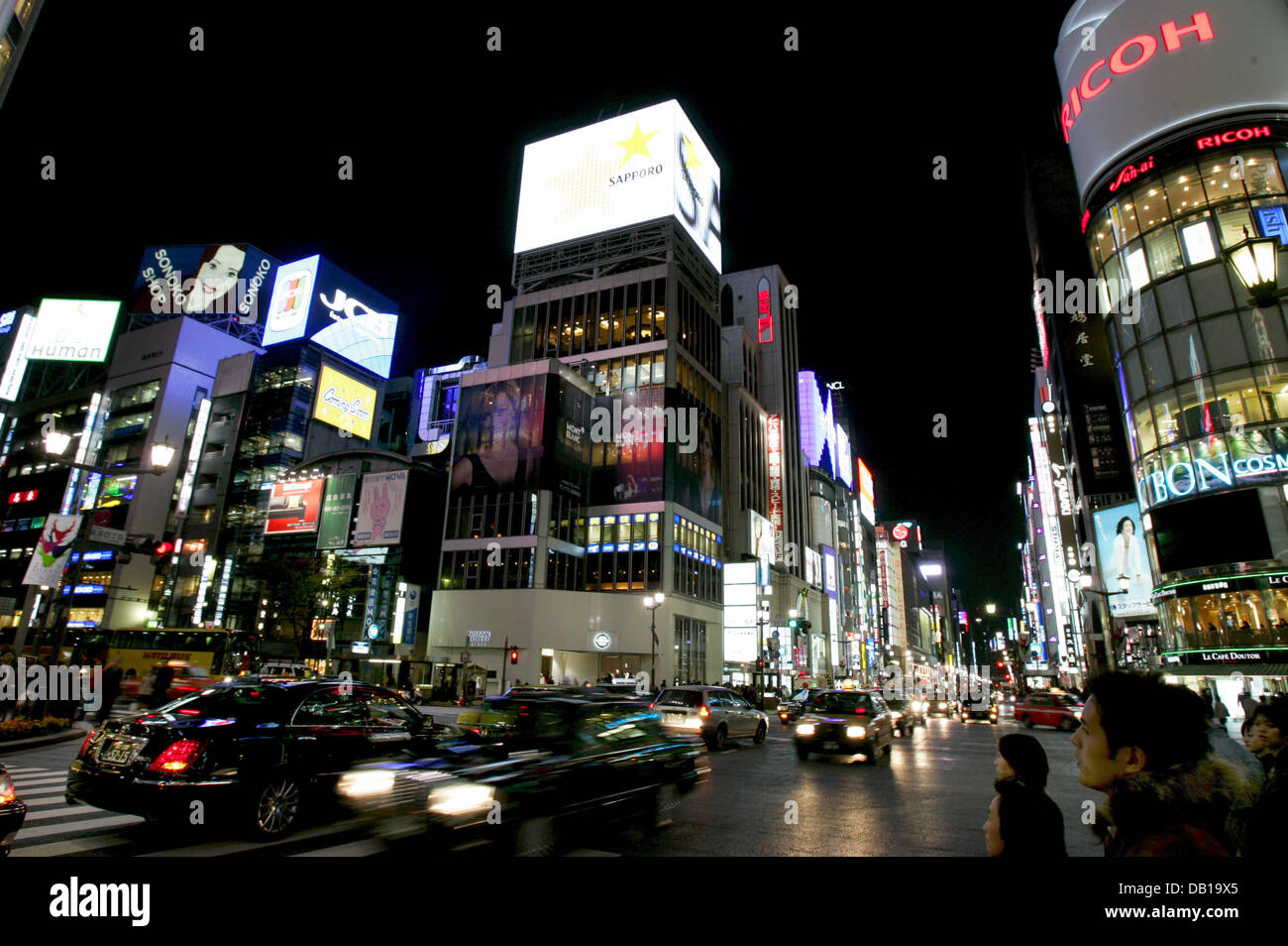 Tokyo's main shopping mile Ginza pictured in the night of Tokyo, Japan ...