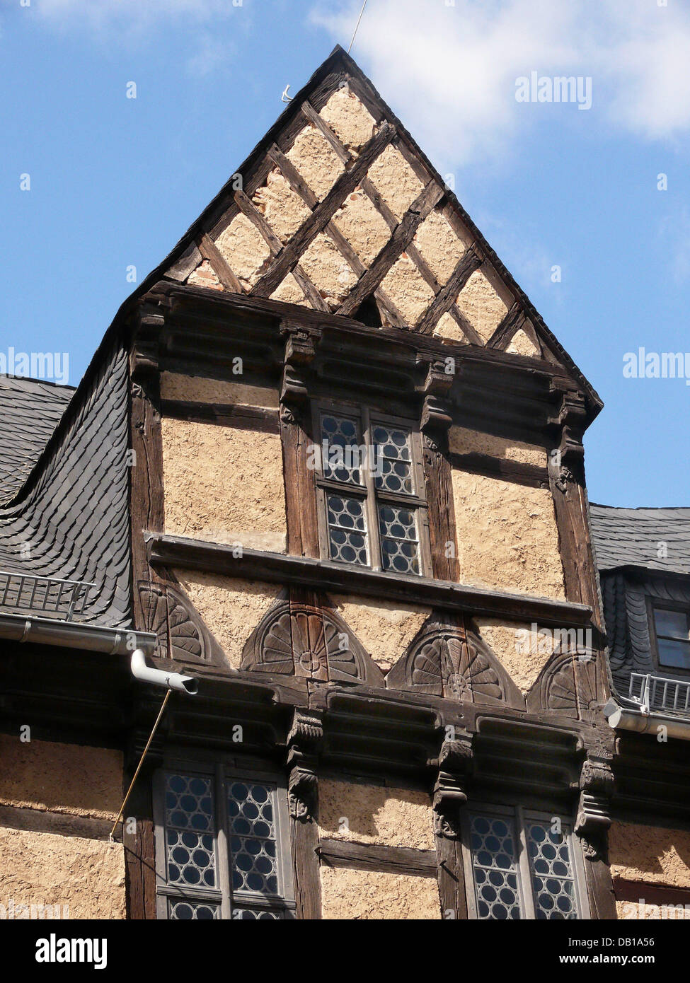 The picture shows the timber framing of a house at Falkenstein castle ...