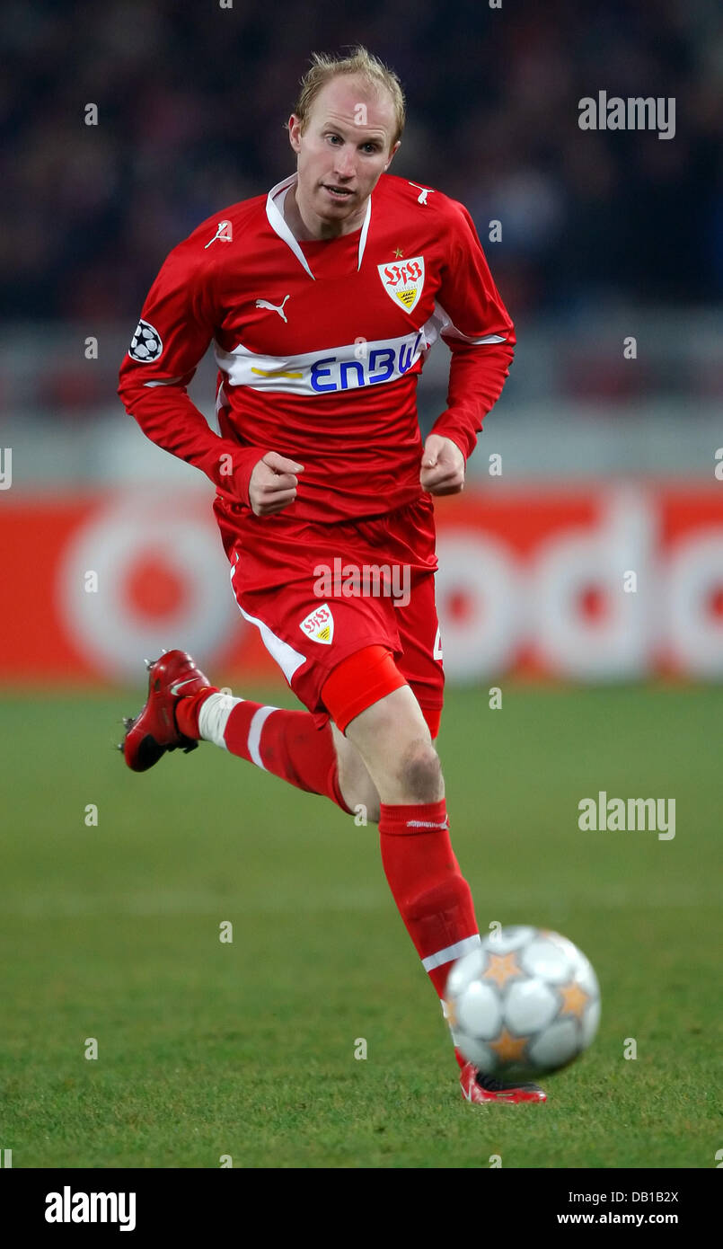 Stuttgart full-back Ludovic Magnin kicks the ball during the UEFA ...