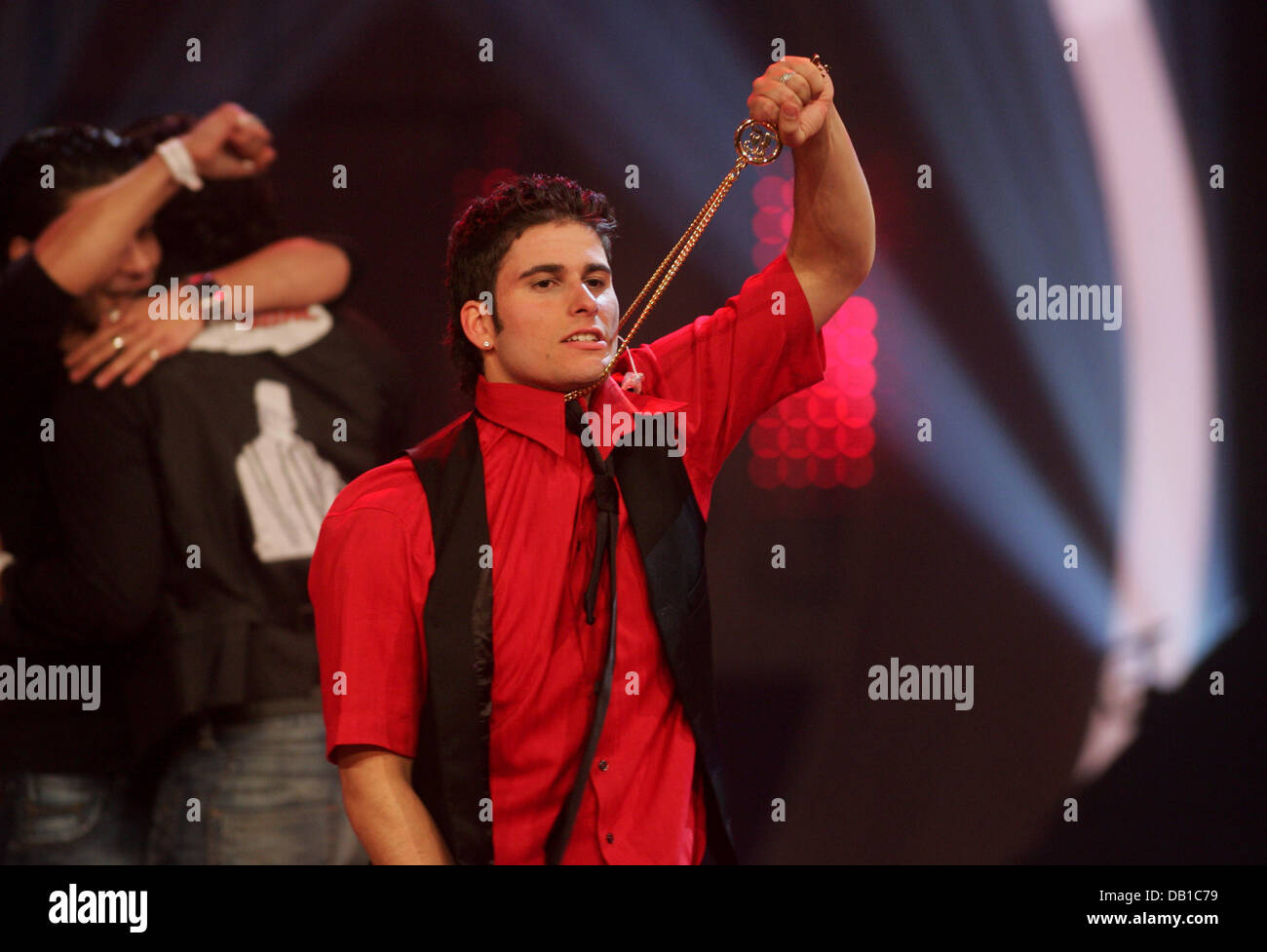 Singer Cristobal poses on stage at the finals of casting show 'Popstars ...