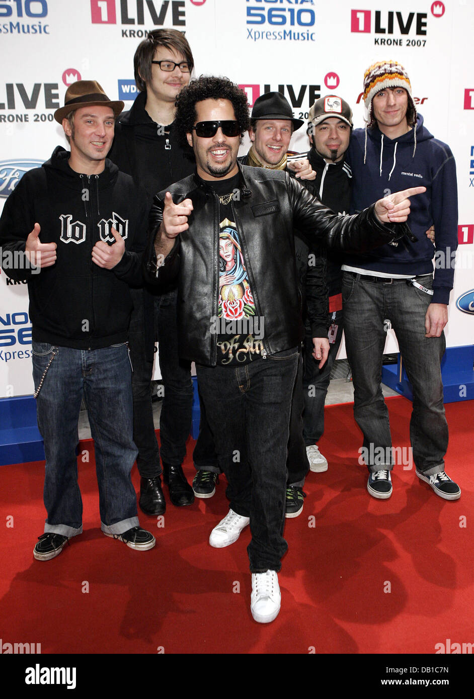 German band 'Ich + Ich' poses with rapper Adel Tawil on the red carpet ...
