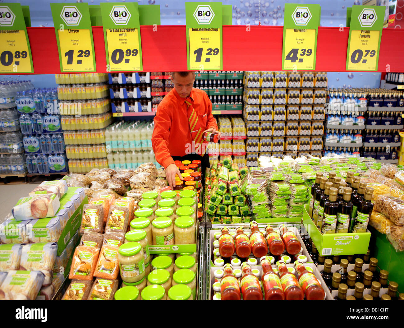 An employee pictured at a Penny supermarket in Huerth, Germany, 04 ...
