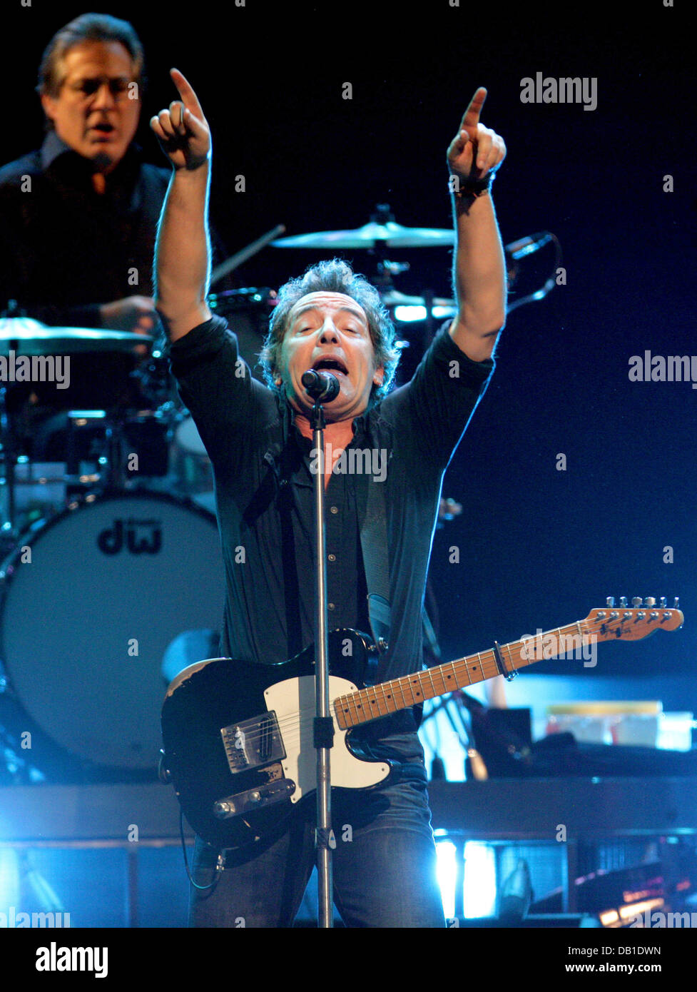 US rock musician Bruce Springsteen (front) and his band's drummer Max ...