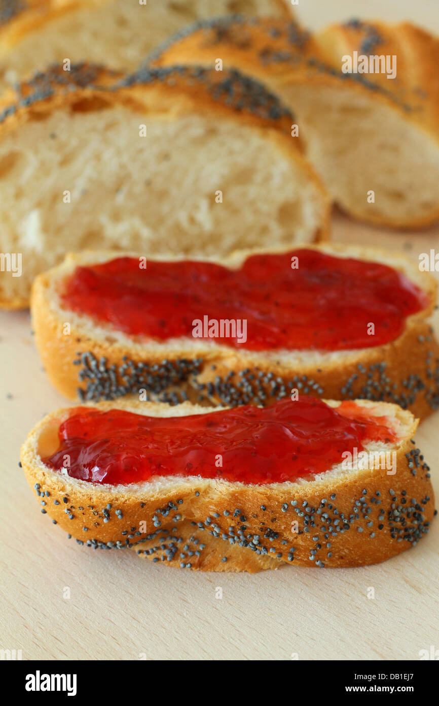 Challah slices with strawberry jam Stock Photo - Alamy