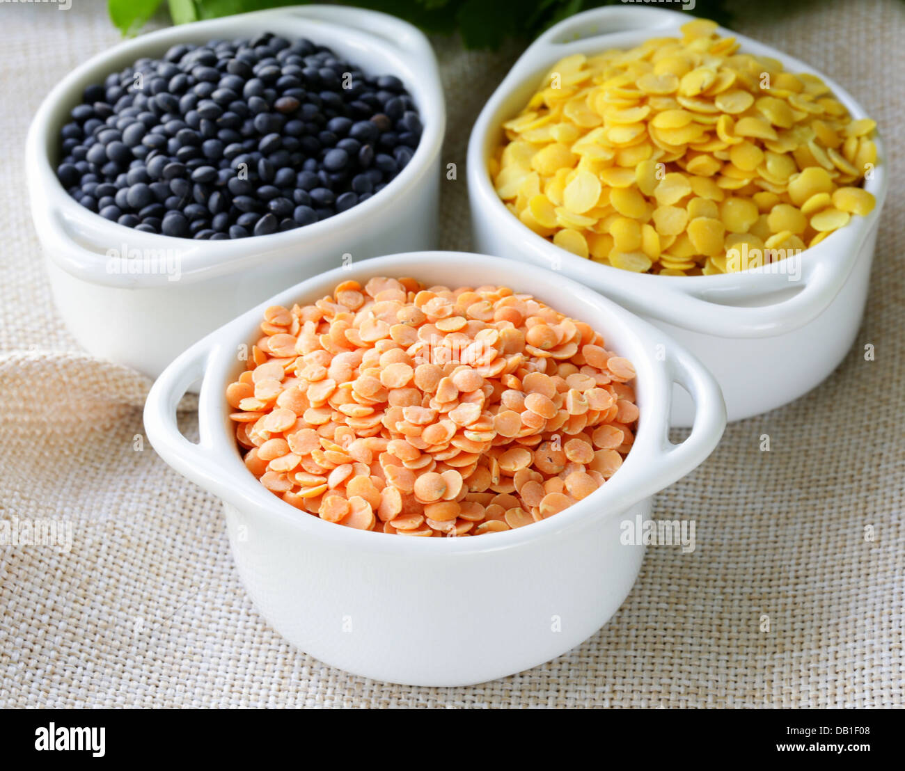 different kinds of lentils - red, yellow and black Stock Photo - Alamy
