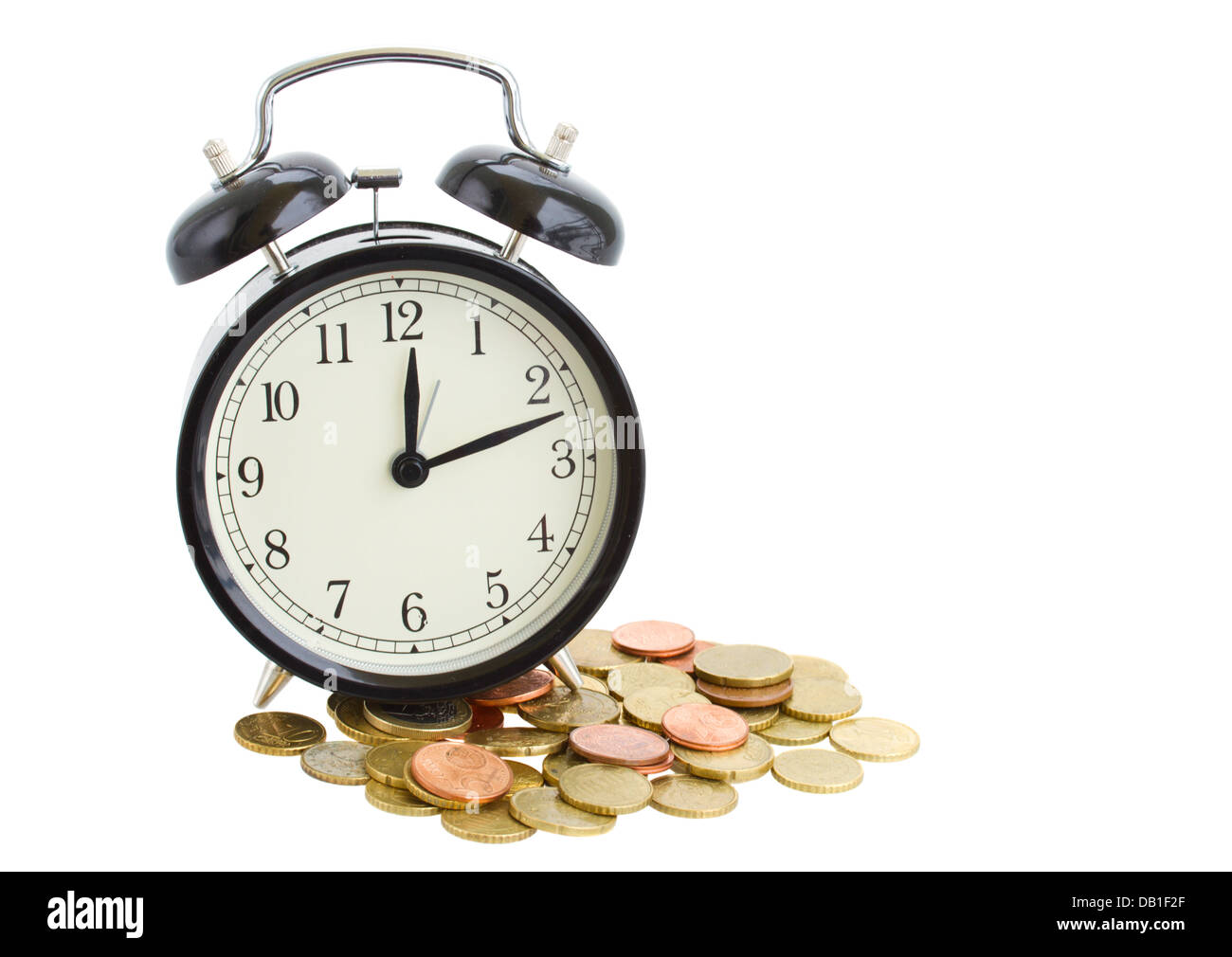 alarm clock and coins Stock Photo - Alamy