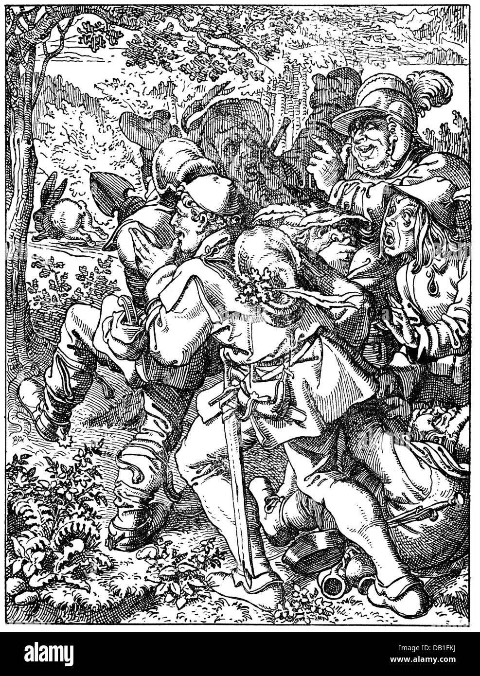 literature, fairytale, brothers Grimm, The Seven Swabians, fighting the ...