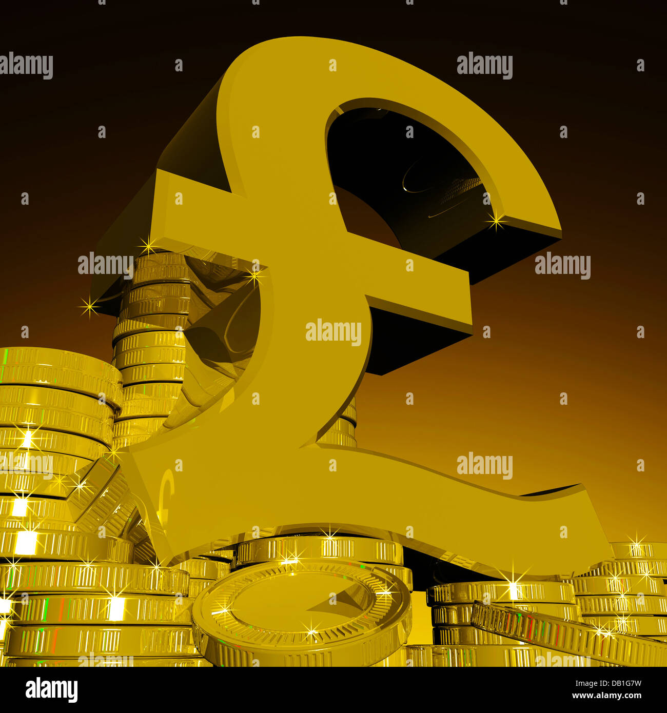 Pound Symbol On Coins Shows British Finances Stock Photo - Alamy