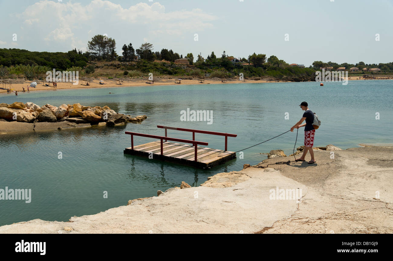 Floating pontoon water crossing via chain Stock Photo - Alamy