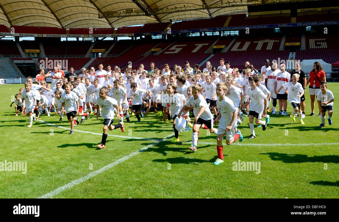 Stuttgart, Germany. 21st July, 2013. Young soccer players from from the ...