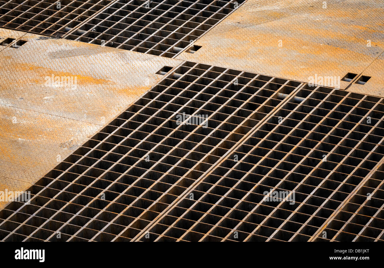 Abstract background with rusted metal floor panels and grille Stock ...