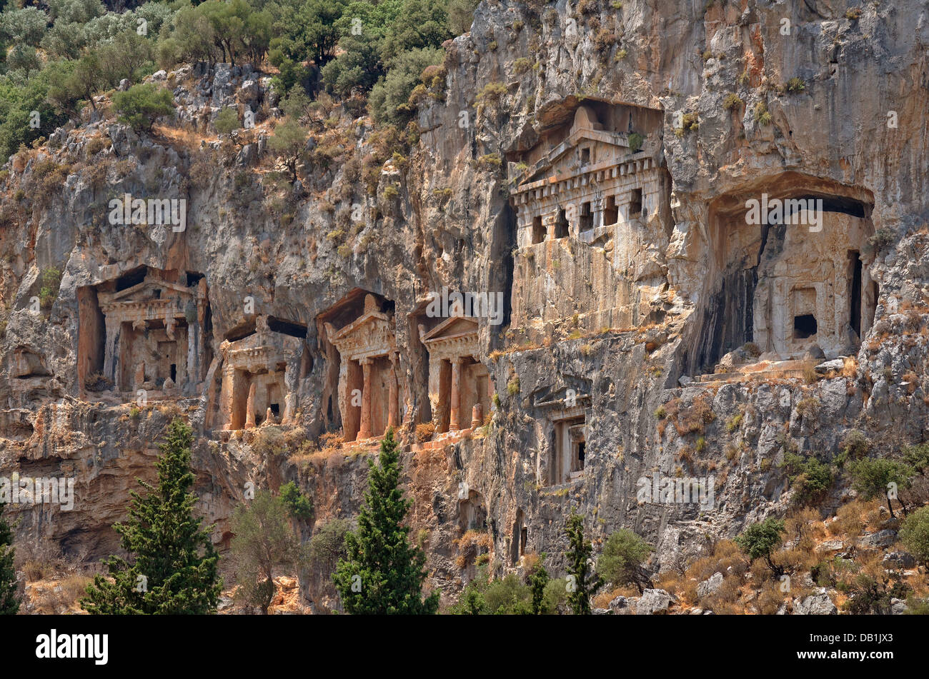 Carian Dynasty rock tombs above the Dalyan river at Dalyan, Ortaca ...
