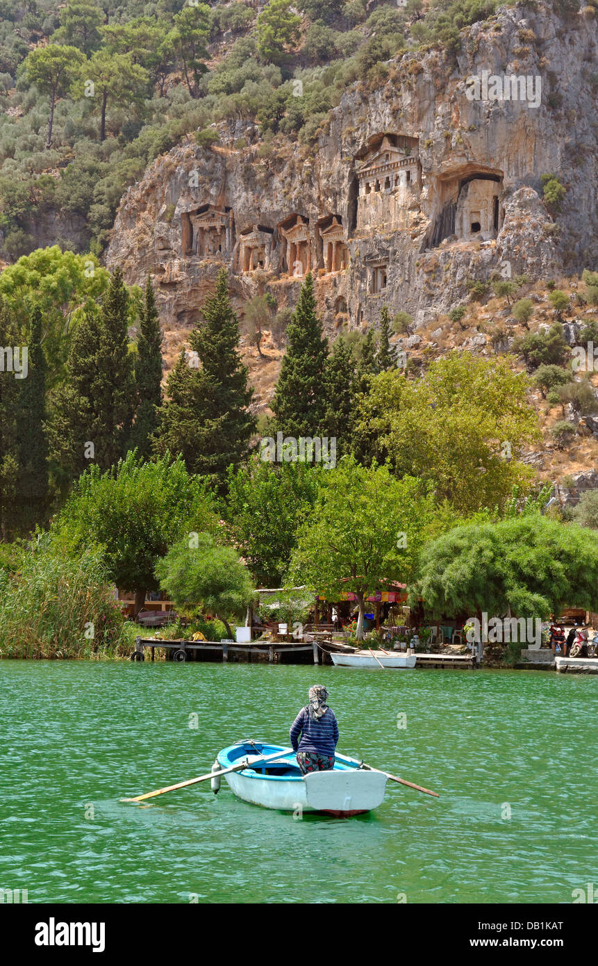 Rock tombs above the Dalyan river, Dalyan, Ortaca, Mugla, Turkey Stock ...