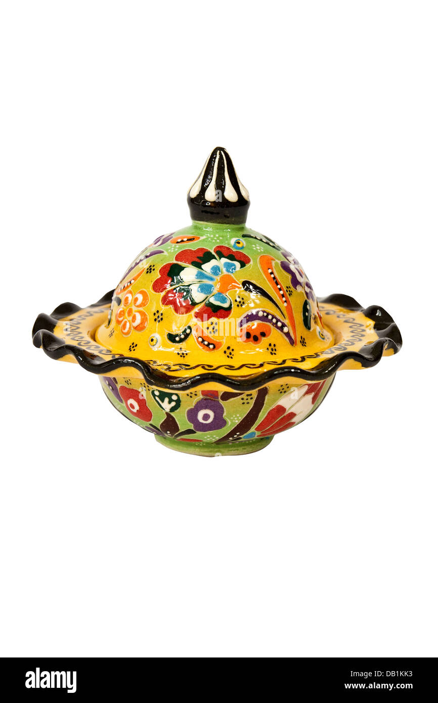 Traditional Moroccan clay pot cooking ornate on white background Stock ...